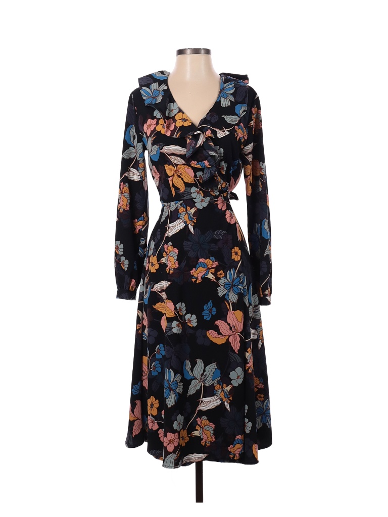 Who What Wear 100 Polyester Floral Black Casual Dress Size Xs 50