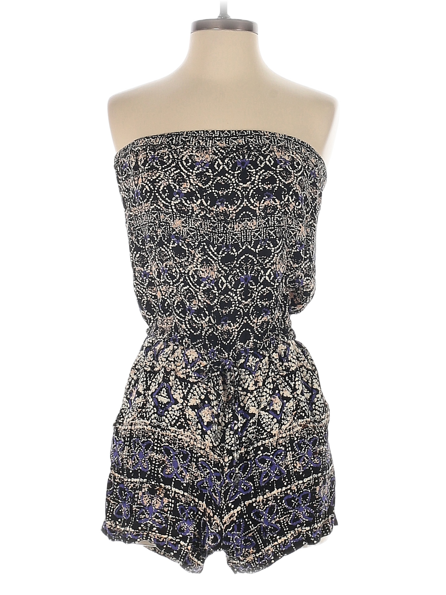 Angie 100% Rayon Blue Tan Romper Size S - 82% off | ThredUp