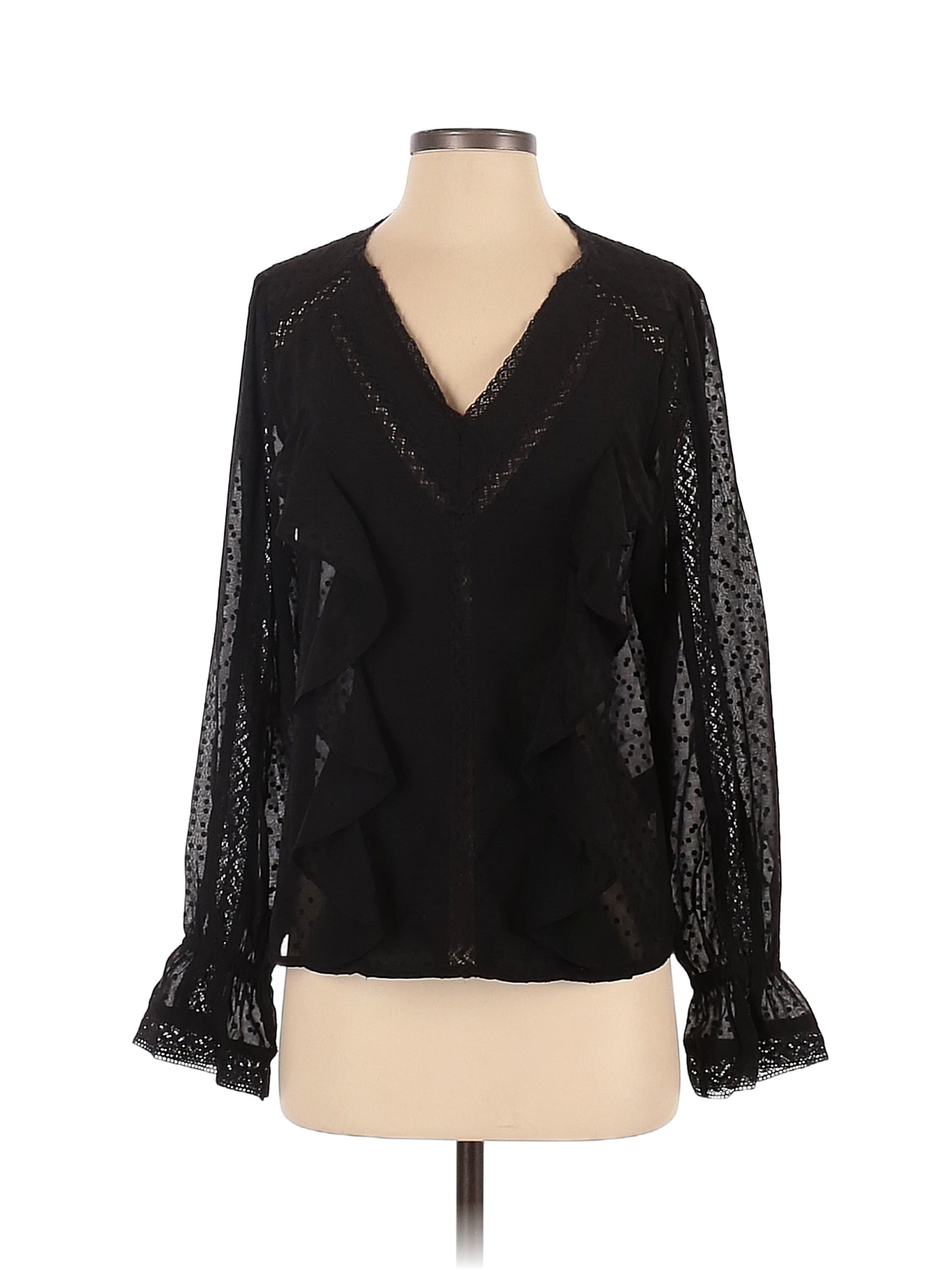 Miss Me 100 Polyester Polka Dots Black Long Sleeve Blouse Size S 67
