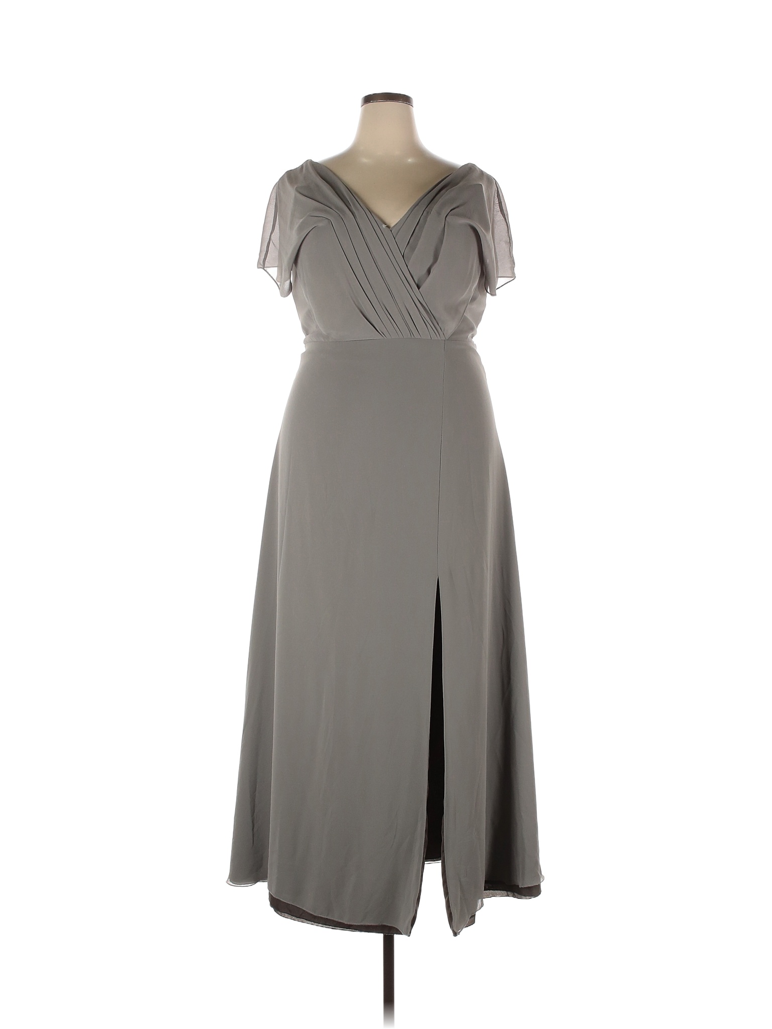 Monique Lhuillier Bridesmaid 100 Polyester Solid Gray Grey Gwen Gown