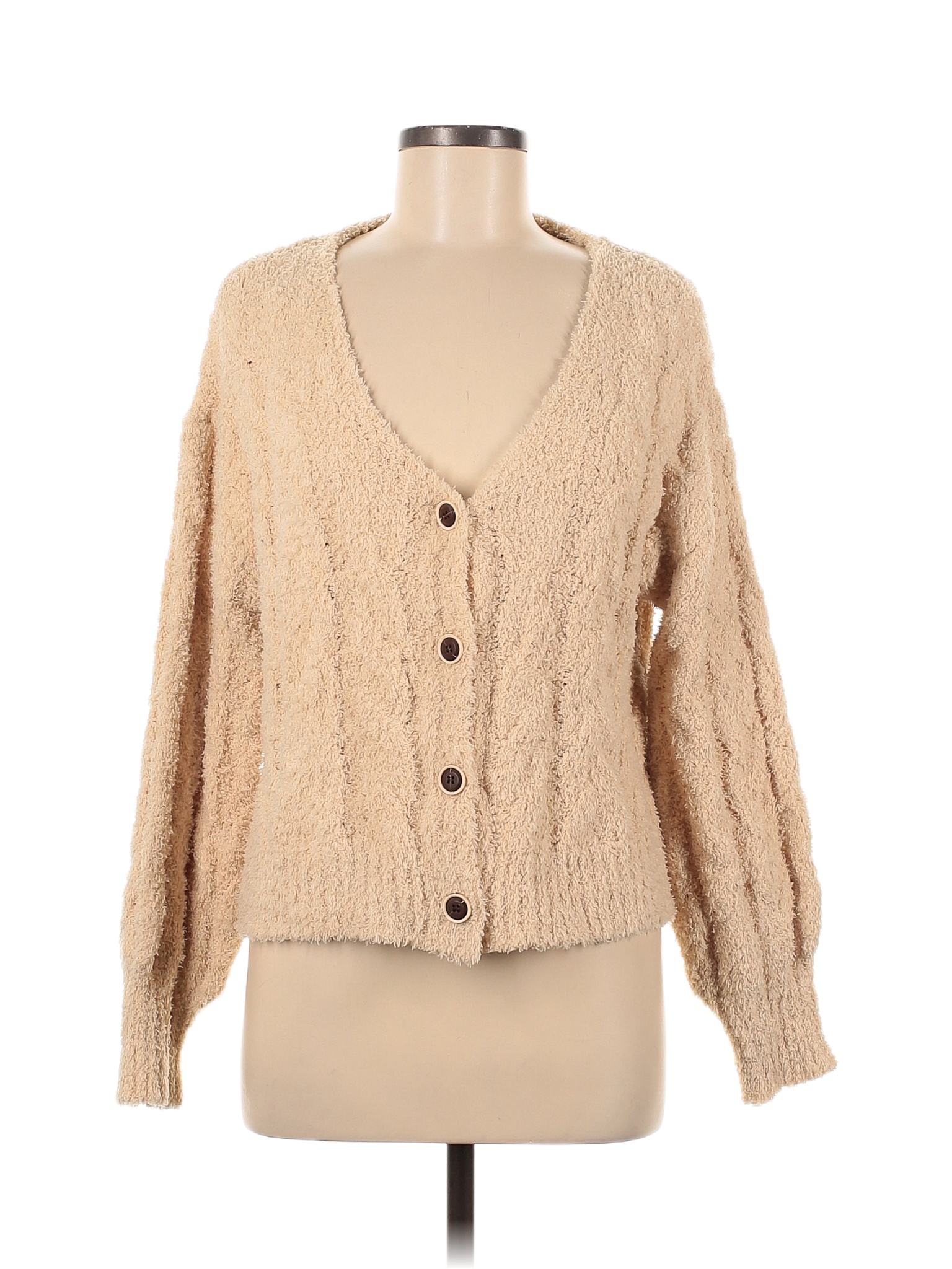 Pol 100% Polyester Color Block Solid Tan Cardigan Size M - 71% off ...