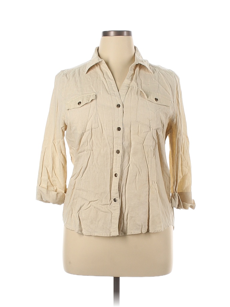 Cathy Daniels Solid Colored Ivory Long Sleeve Button-Down Shirt Size XL ...