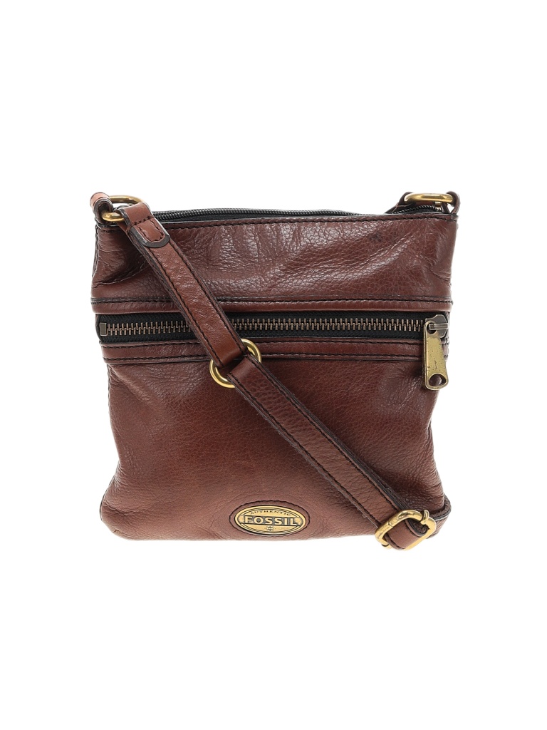 Fossil 100% Leather Solid Colored Brown Leather Crossbody Bag One Size ...