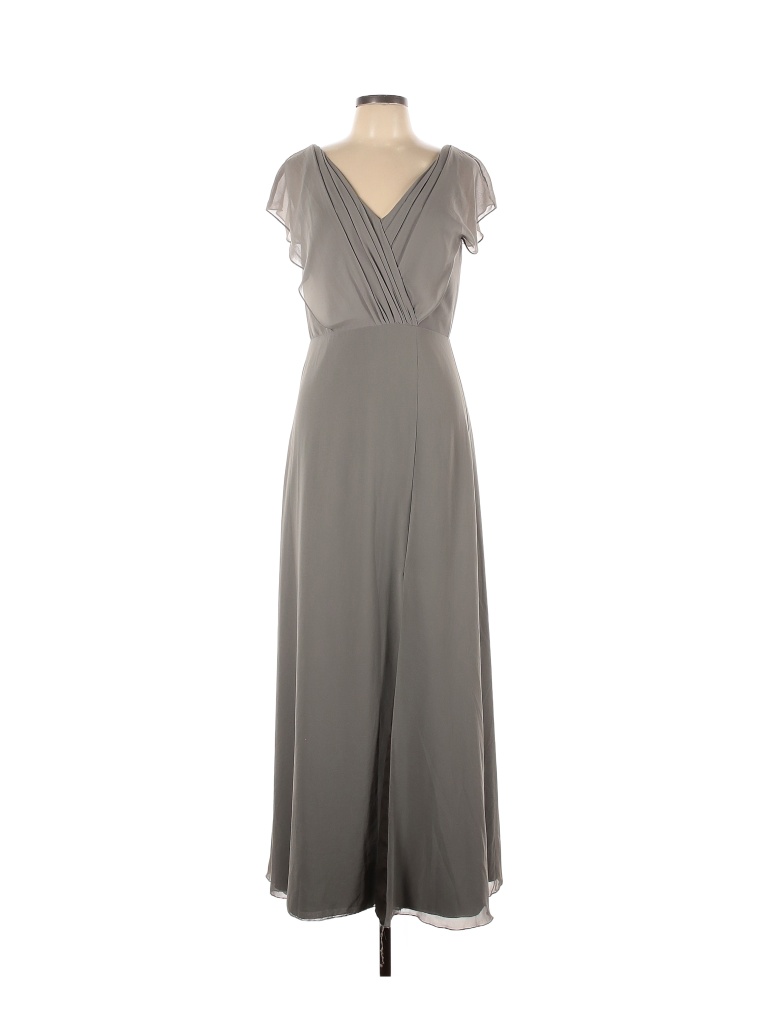 Monique Lhuillier Bridesmaid 100 Polyester Solid Gray Grey Gwen Gown