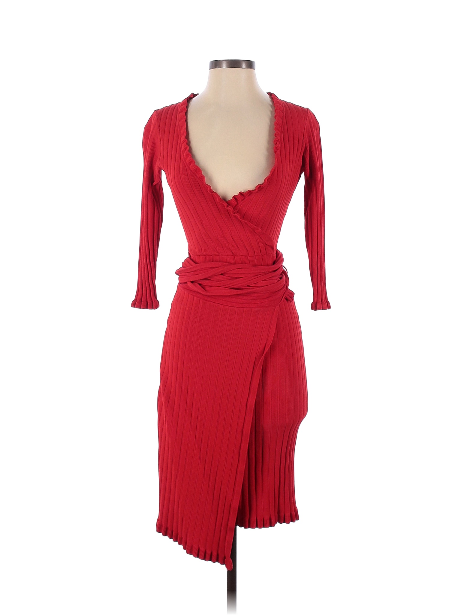 Milly Solid Colored Red Ruffle-Edge Wrap Dress Size XS - 82% off | thredUP