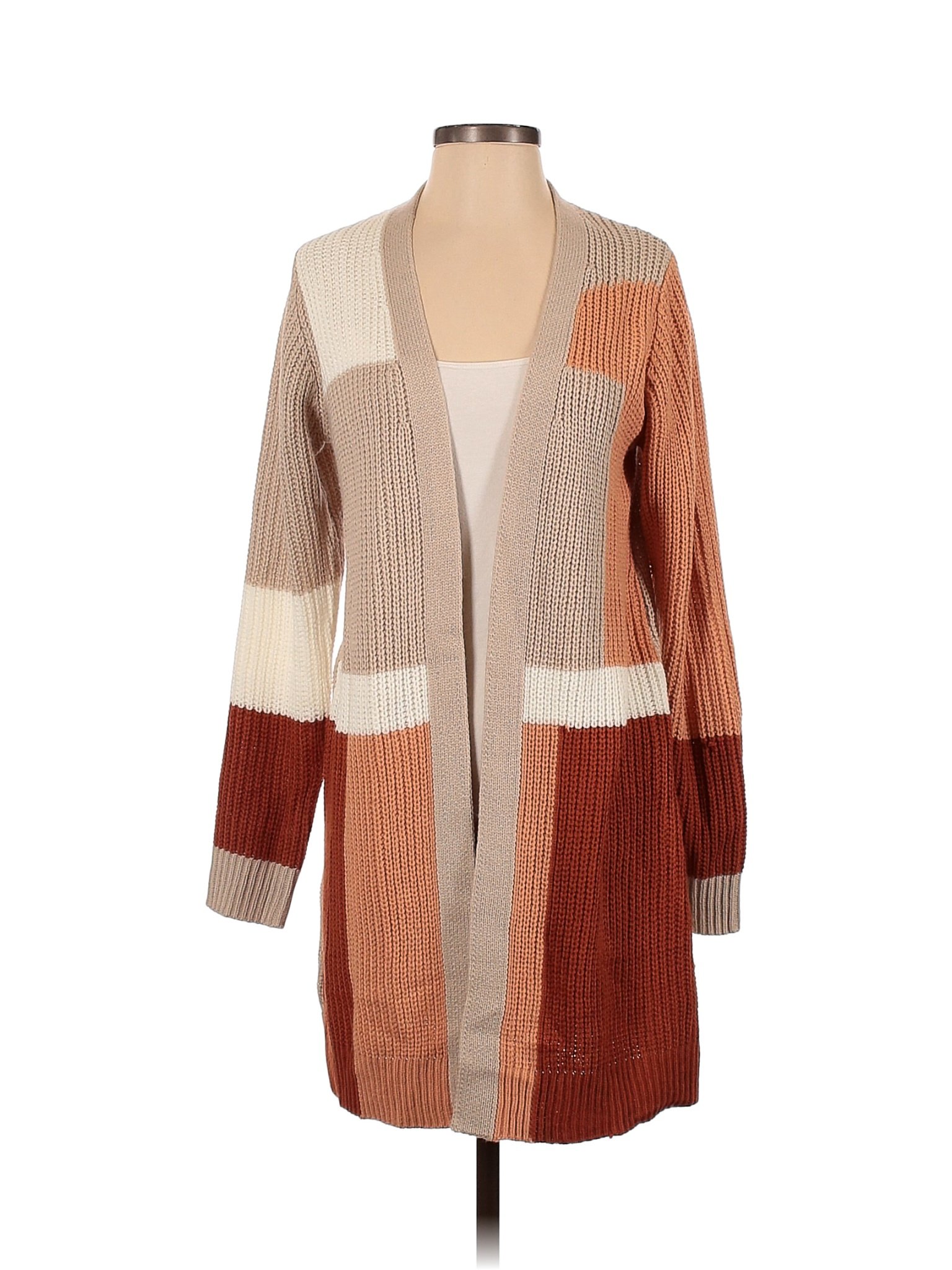 Fortune + Ivy Color Block Tan Cardigan Size S - 68% off | thredUP