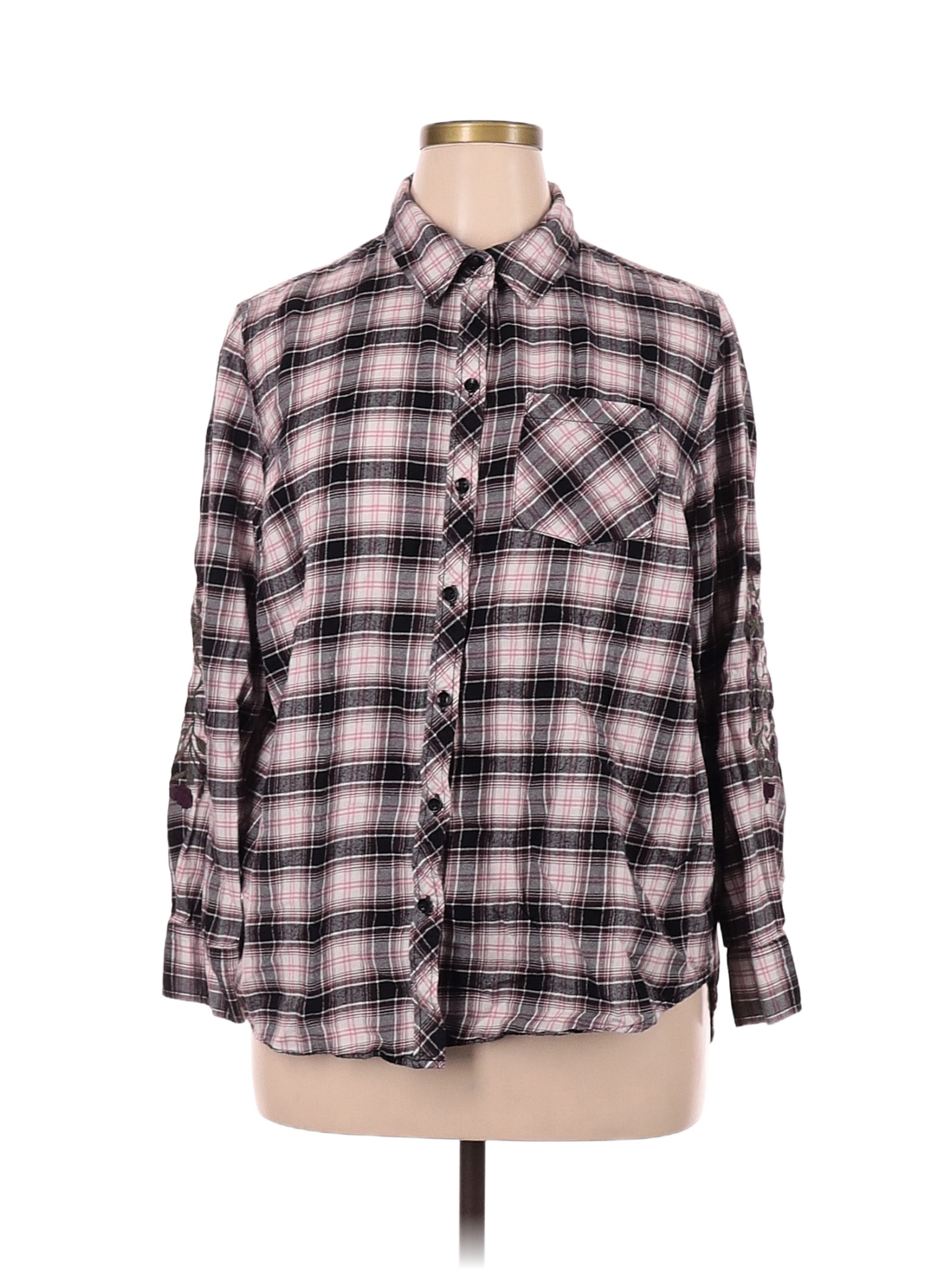 Terra & Sky 100% Cotton Plaid Multi Color Pink Long Sleeve Button-Down Shirt Size 0X (Plus) - 31 ...