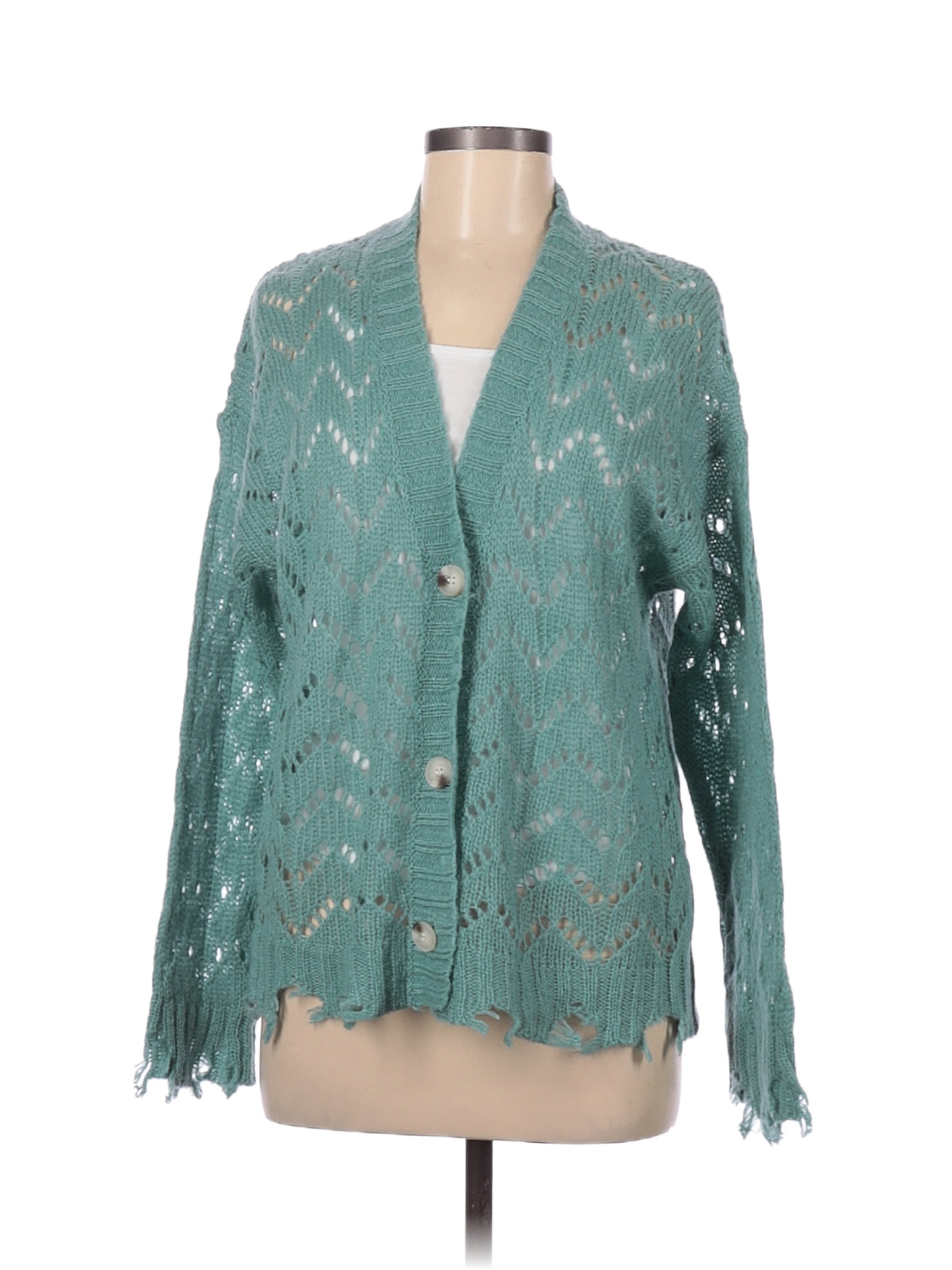 Hem & Thread Chevron-herringbone Color Block Colored Blue Cardigan Size ...