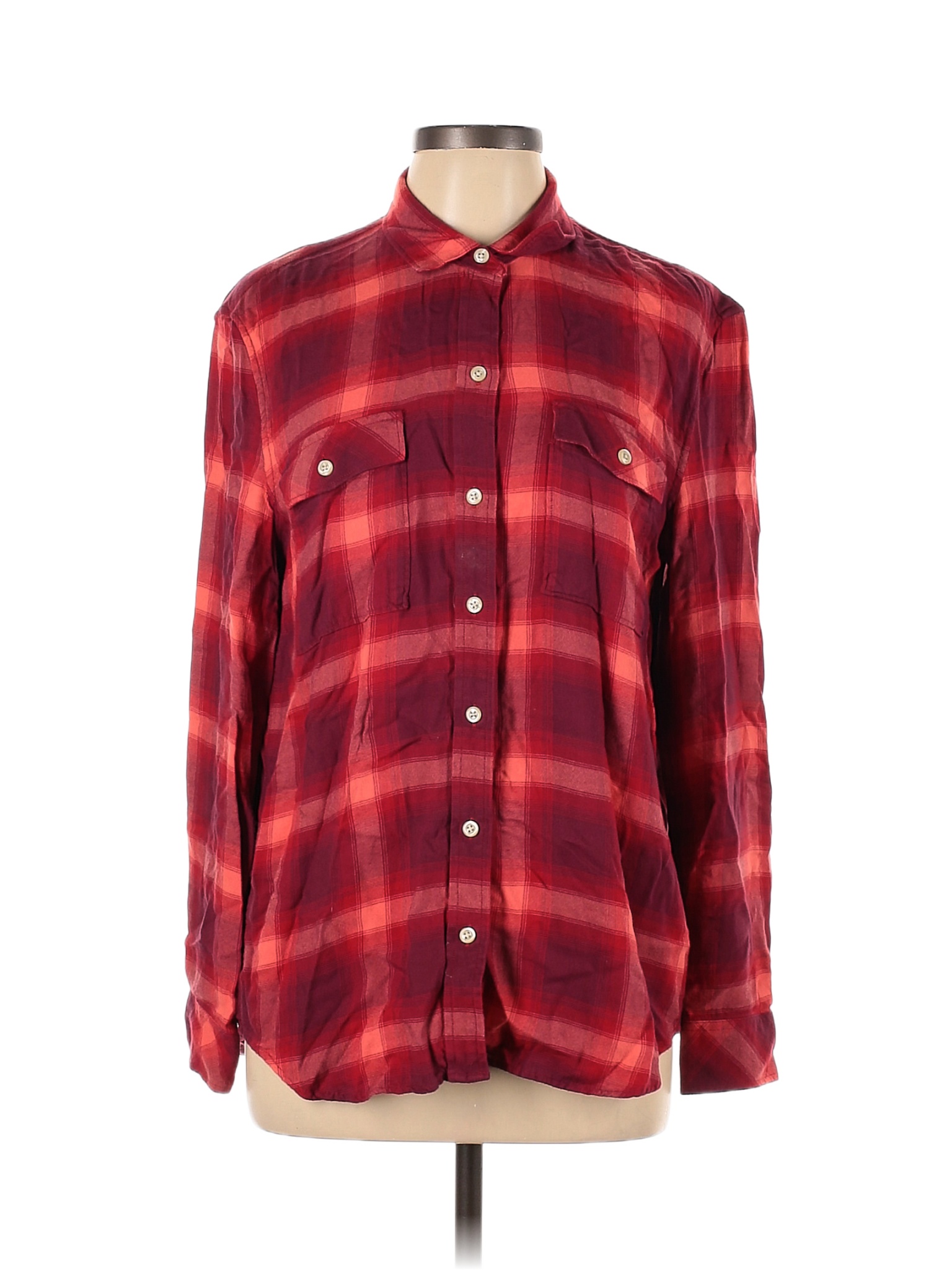 Gap + Pendleton 100% Rayon Checkered-gingham Red Long Sleeve Button ...