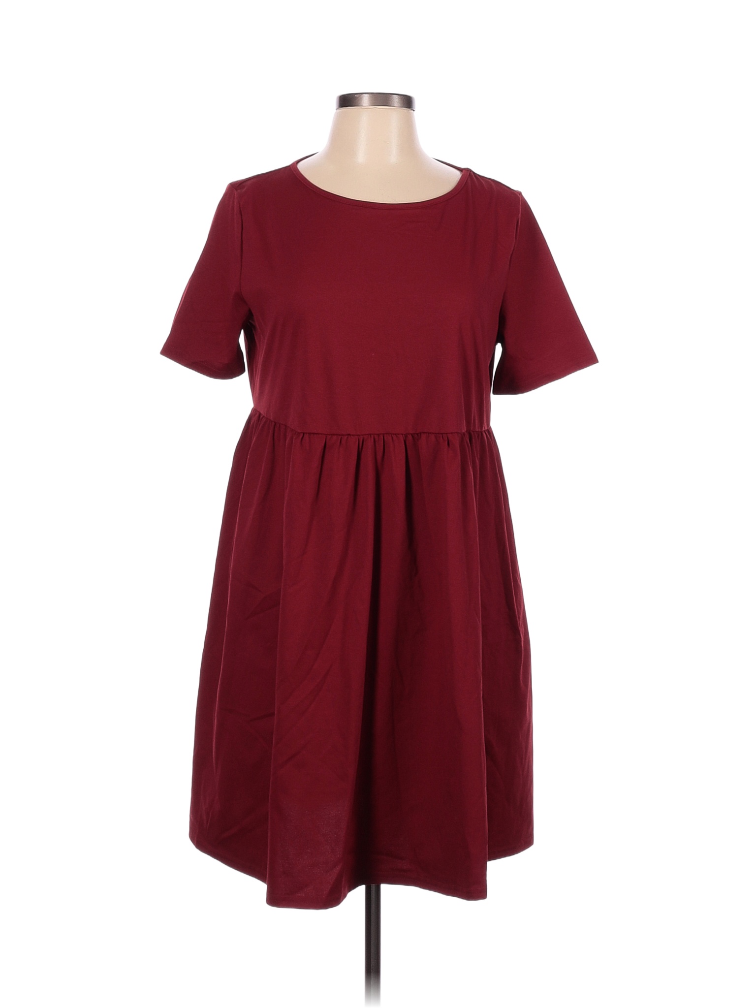 Shein 100% Polyester Solid Colored Burgundy Casual Dress Size L - 43% ...