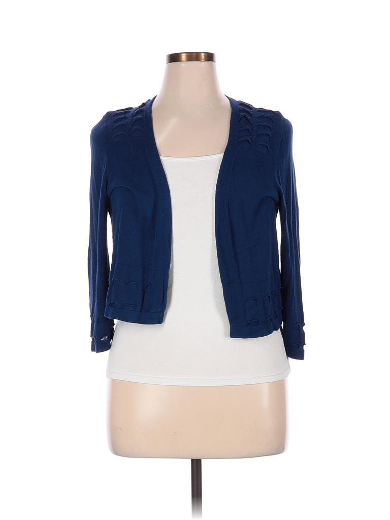 NY Collection 100% Rayon Color Block Solid Colored Blue Cardigan Size ...