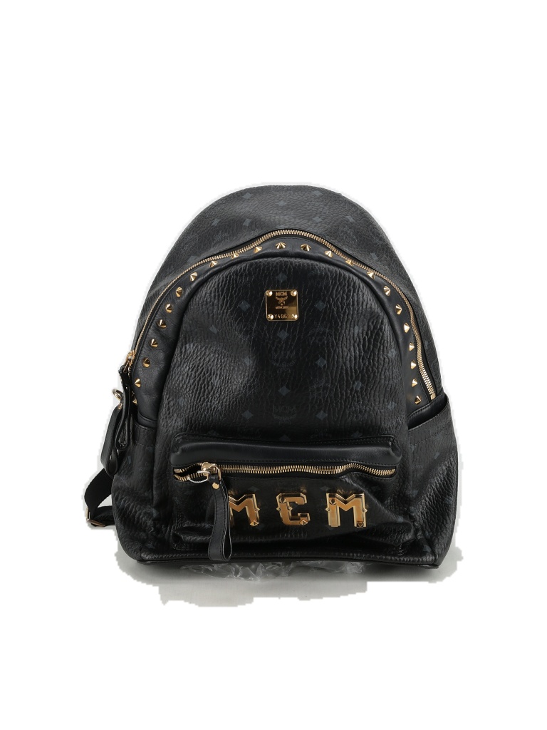 MCM 100% Coated Canvas Solid Black Vintage Visetos Stark Studded ...