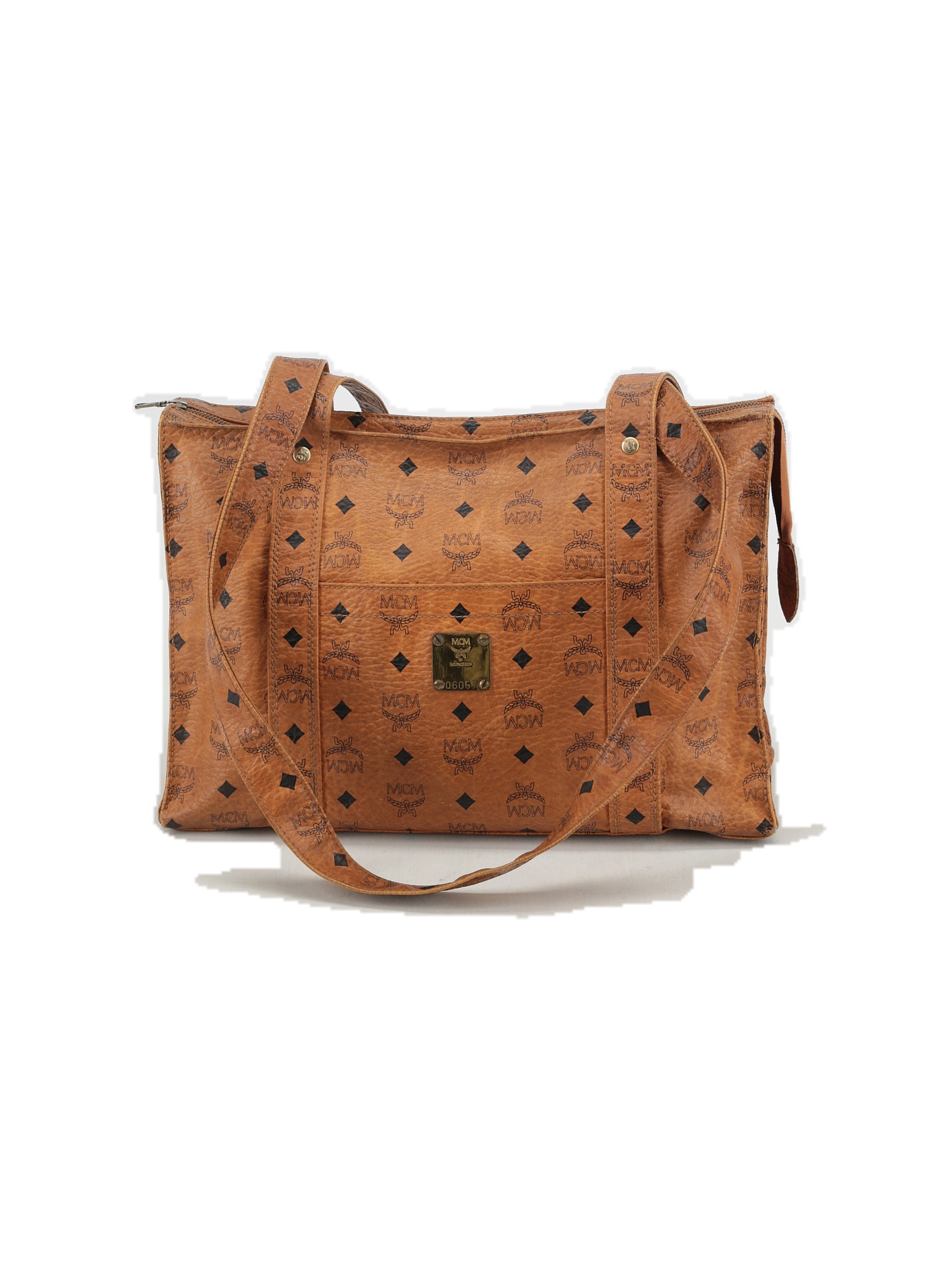 MCM 100% Calf Leather Colored Tan Vintage Visetos Leather Tote Bag One ...