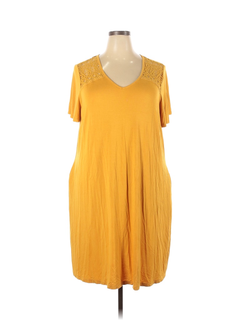 Lane Bryant Solid Colored Yellow Casual Dress Size 22 24 Plus Plus