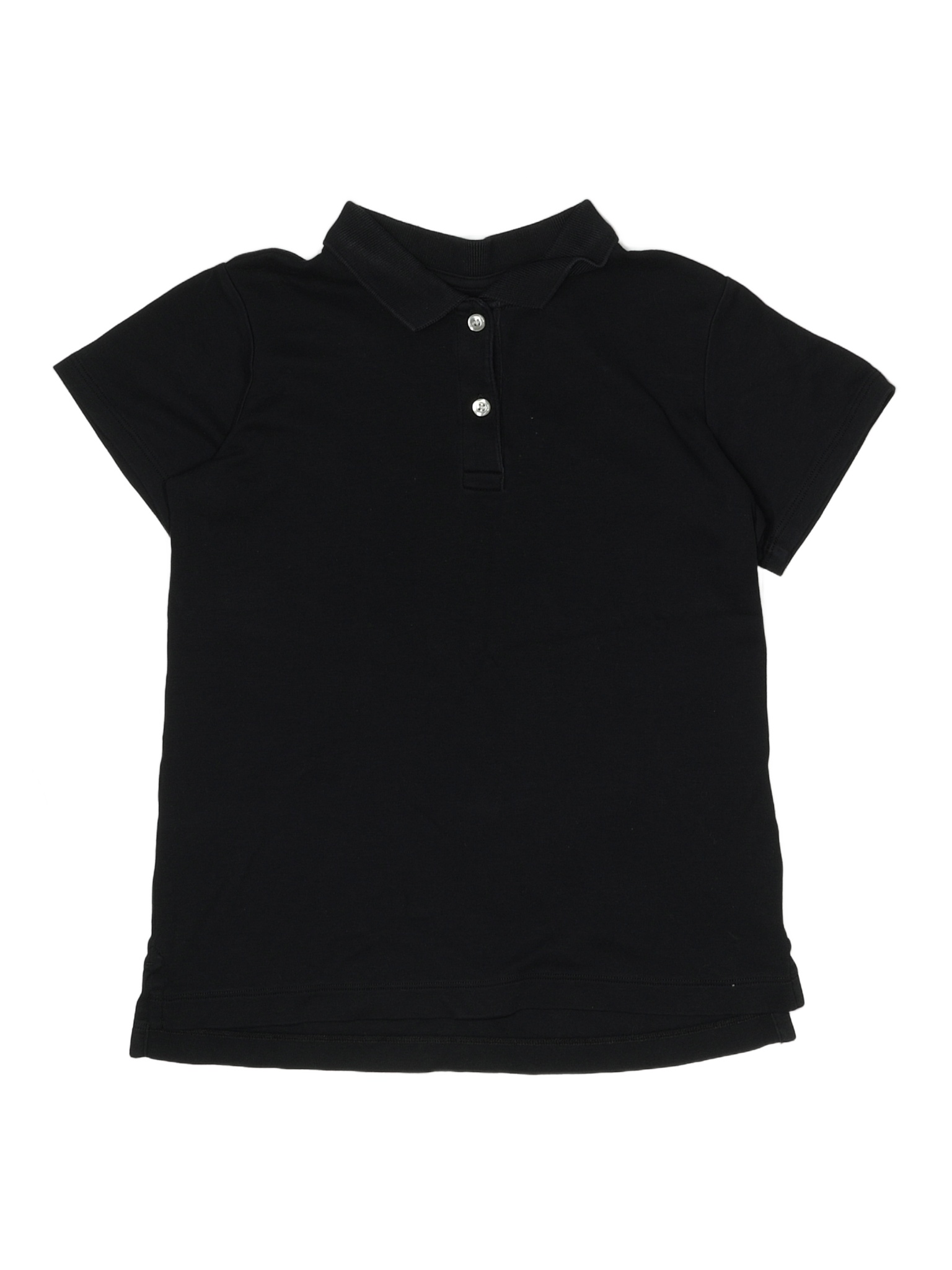 Lands End 100 Cotton Solid Black Short Sleeve Polo Size 10 12 77