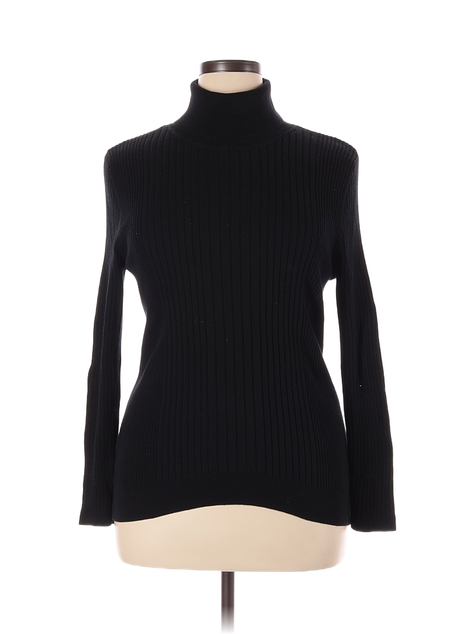 Croft And Barrow 100 Cotton Color Block Solid Colored Black Turtleneck