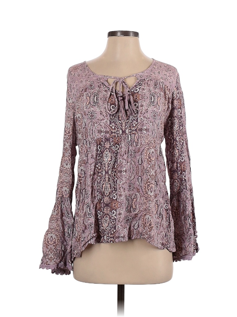 Knox Rose 100 Rayon Paisley Purple Long Sleeve Blouse Size S 60 Off