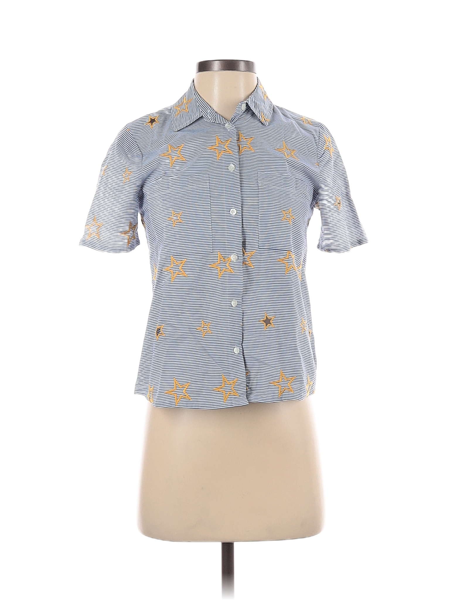 Madewell 100 Cotton Stars Blue Short Sleeve Button Down Shirt Size Xxs