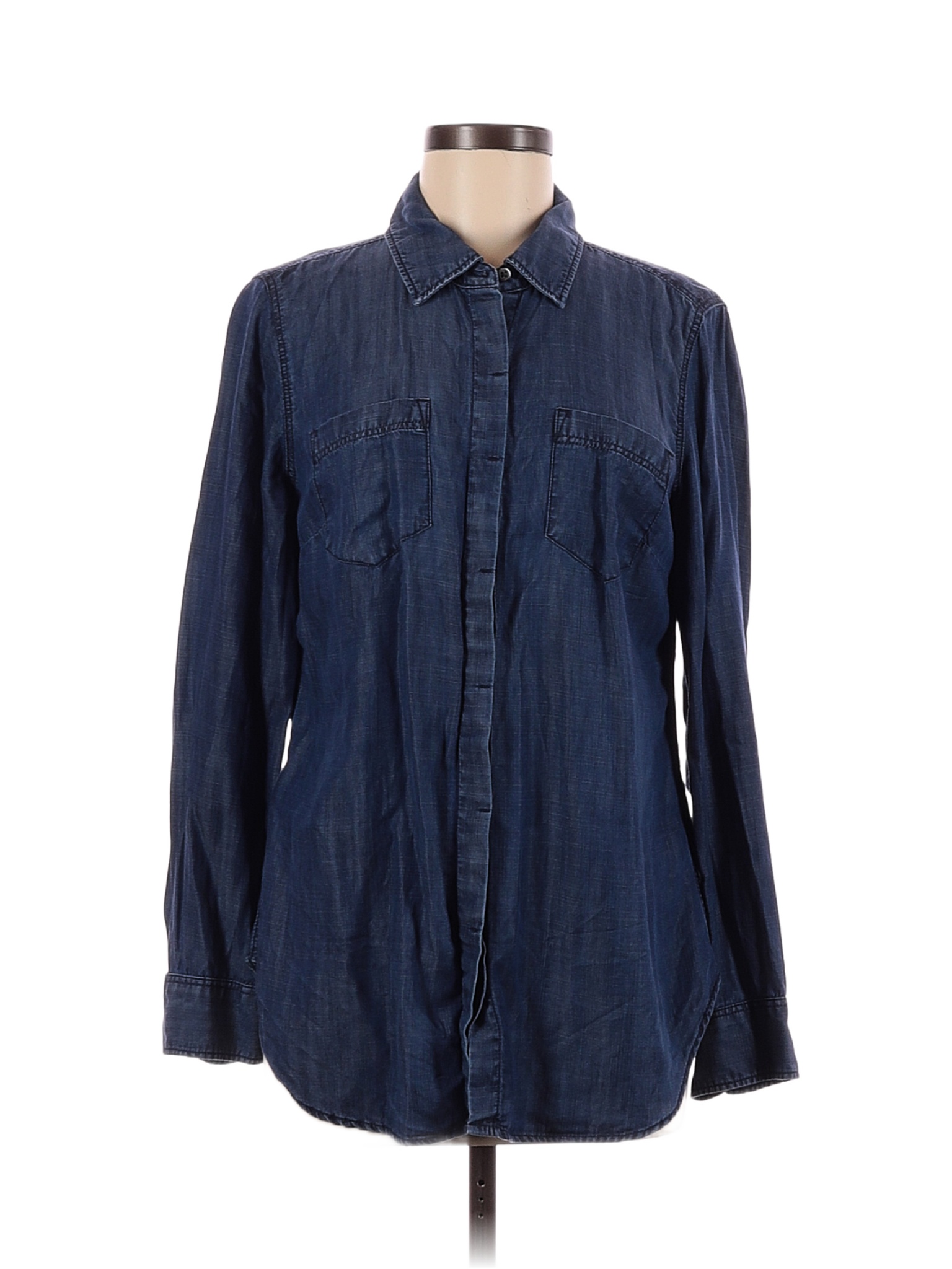 Talbots 100% Lyocell Solid Navy Blue Long Sleeve Button-Down Shirt Size ...