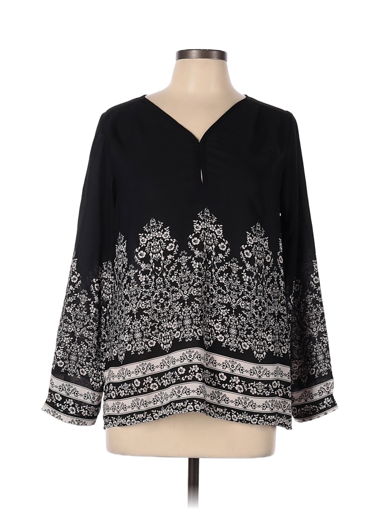 Jessica London 100 Polyester Floral Black Long Sleeve Blouse Size 12
