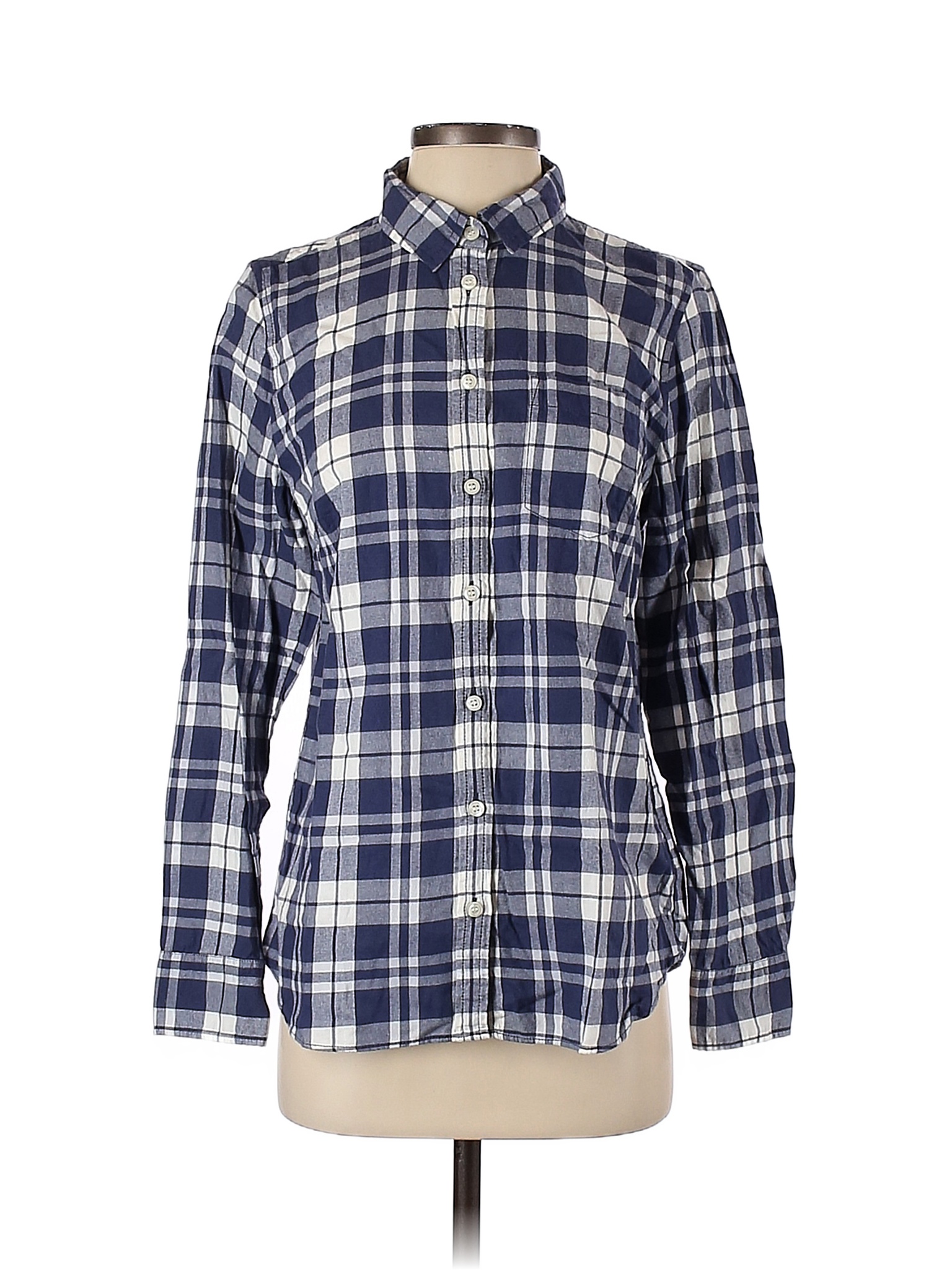 J Crew Mercantile 100 Cotton Plaid Blue Long Sleeve Button Down Shirt