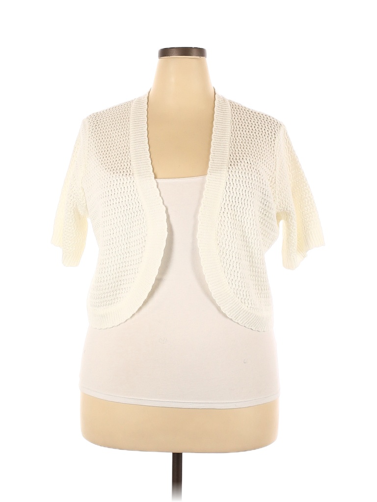 Vicki Wayne's 100% Acrylic Color Block Solid Ivory White Shrug Size 2X ...