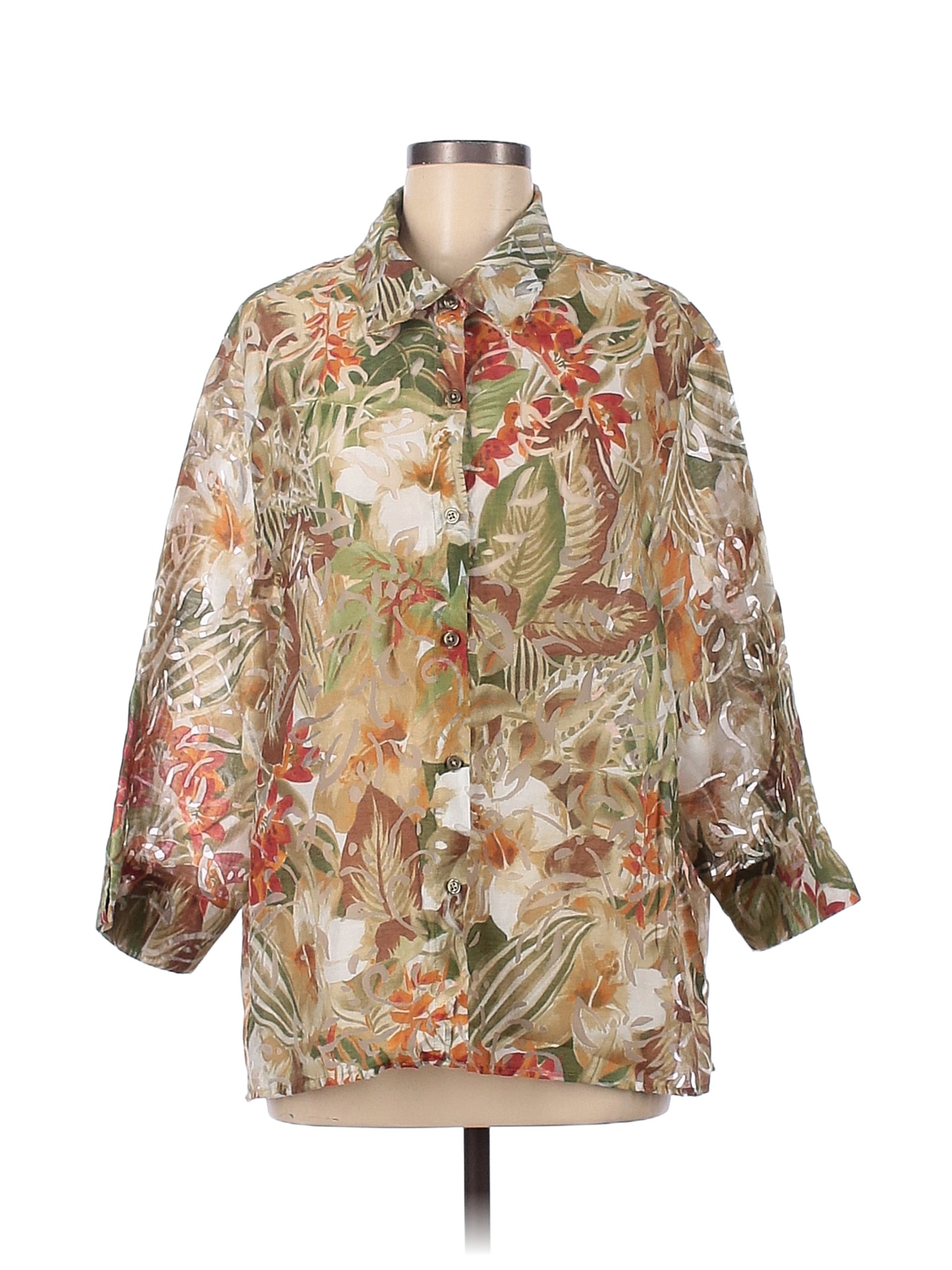 BonWorth Tropical Multi Color Green Long Sleeve Blouse Size L - 56% off ...