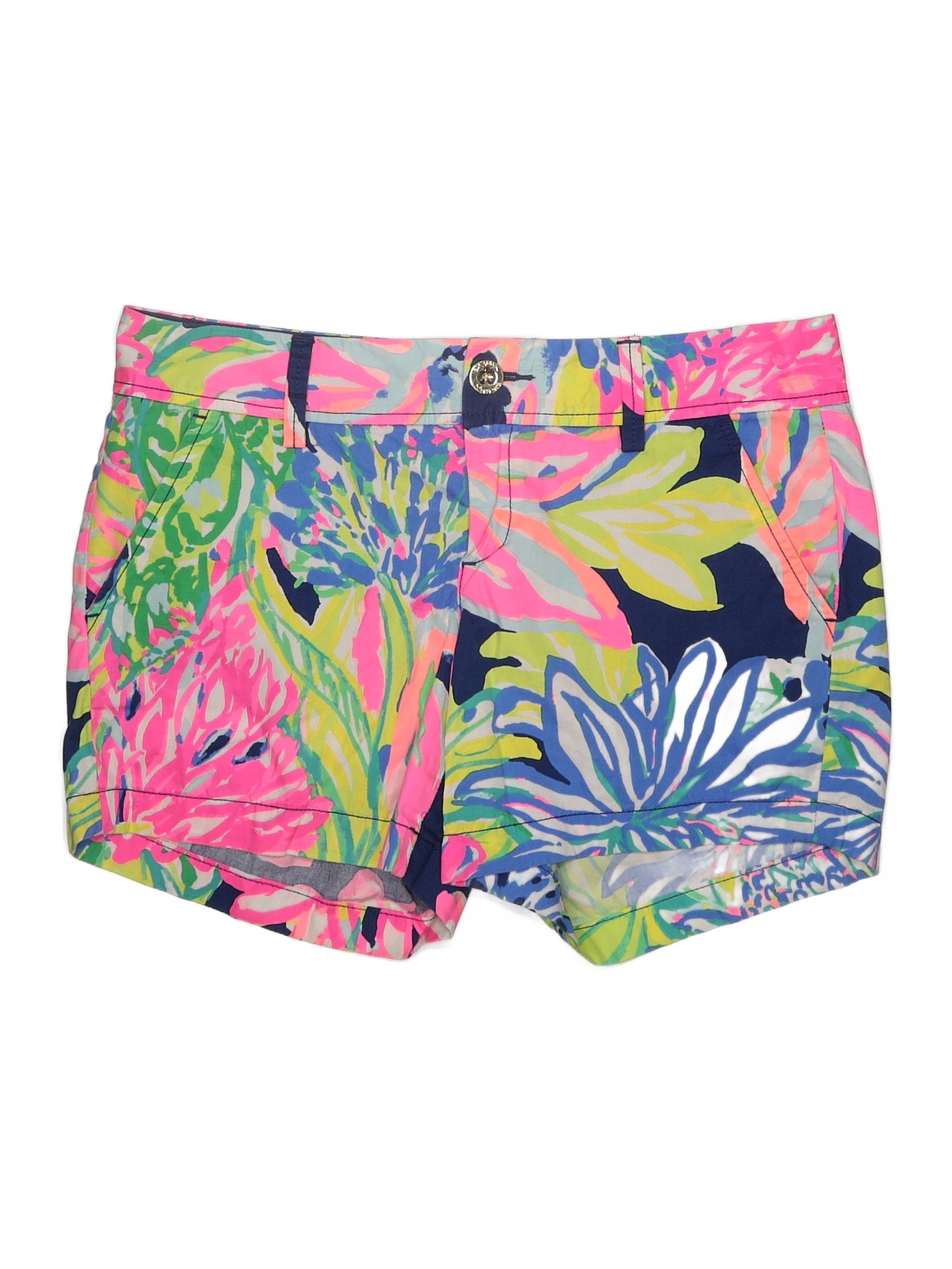 Lilly Pulitzer 100 Cotton Floral Multi Color Blue Shorts Size 4 65