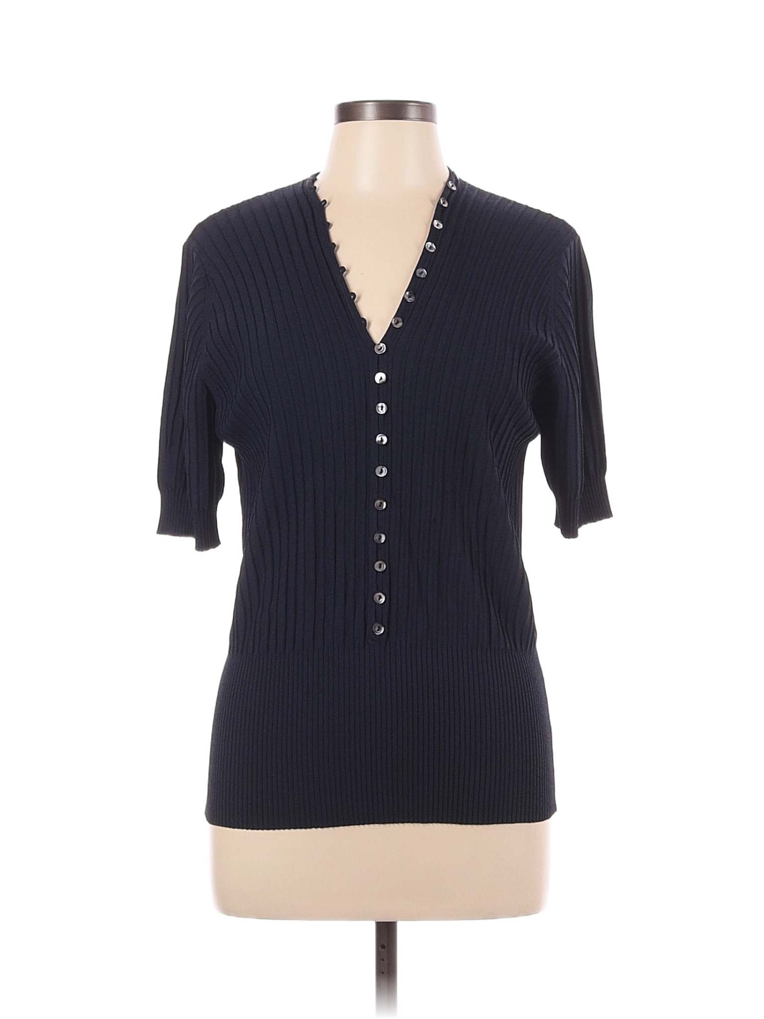Olsen Europe Solid Navy Blue Short Sleeve Top Size 14 - 73% off | thredUP