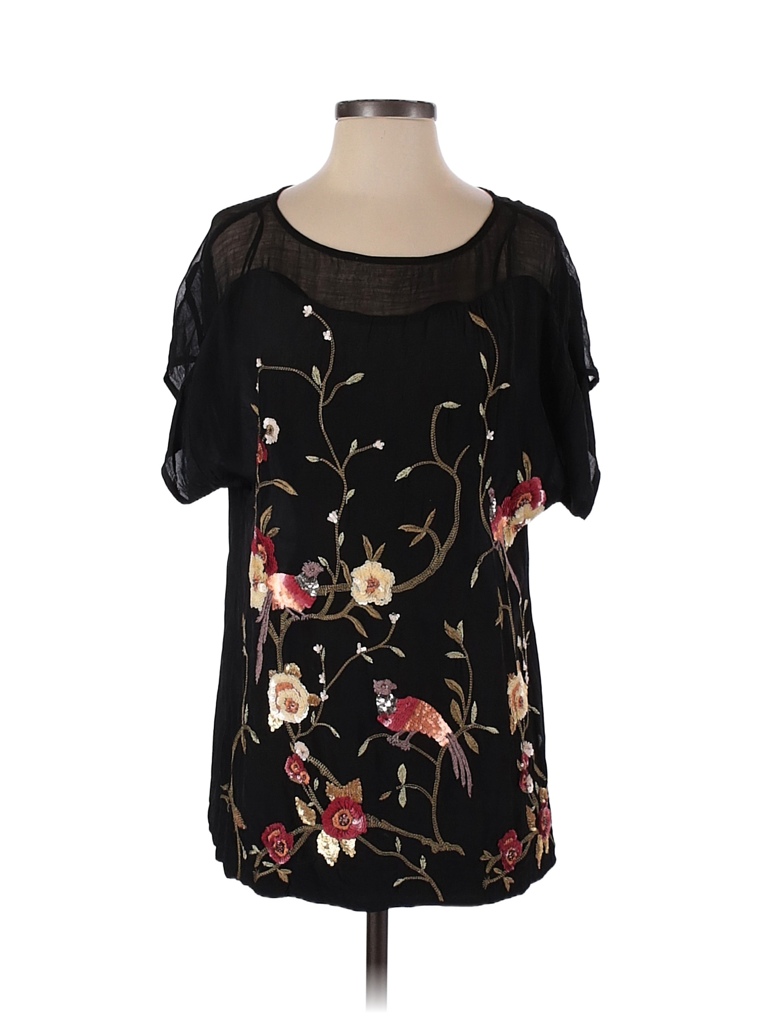 Floreat 100 Rayon Floral Black Short Sleeve Blouse Size S 55 Off