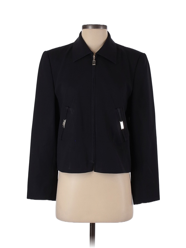 Escada by Margaretha Ley 100% Wool Solid Black Blue Jacket Size 36 (EU ...