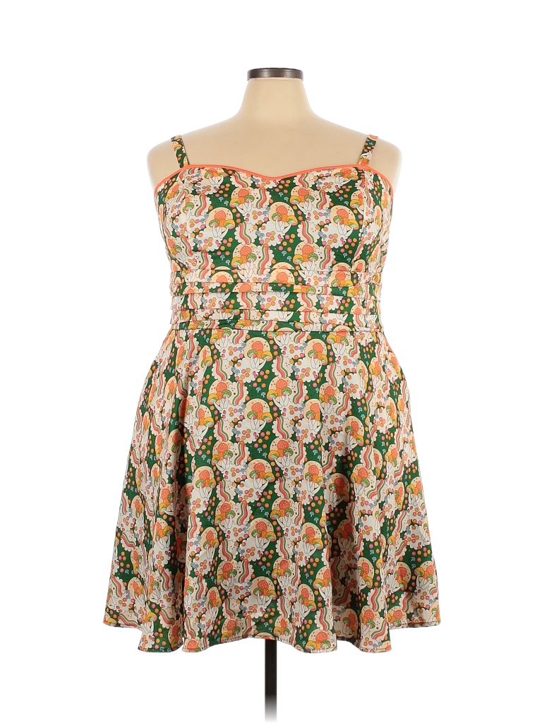 Unique Vintage 100% Polyester Floral Multi Color Green Casual Dress ...