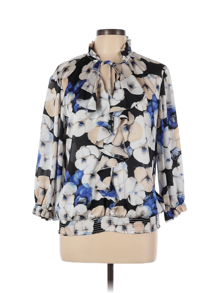 White House Black Market 100% Polyester White Long Sleeve Blouse Size L ...