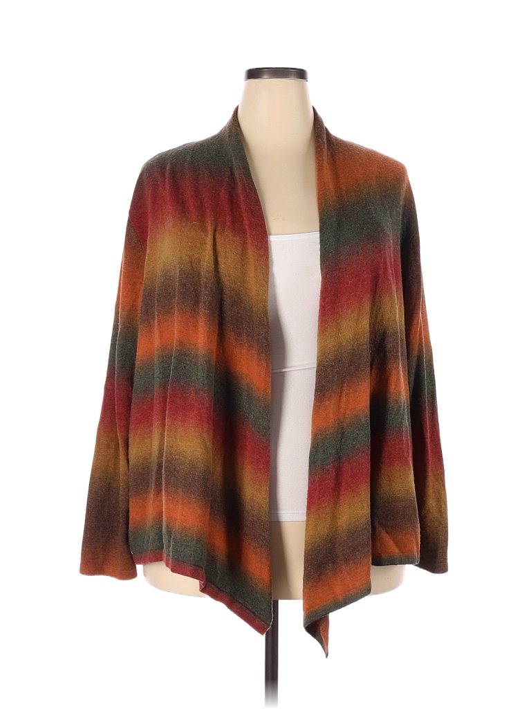 TanJay 100% Acrylic Color Block Stripes Brown Cardigan Size 3X (Plus ...