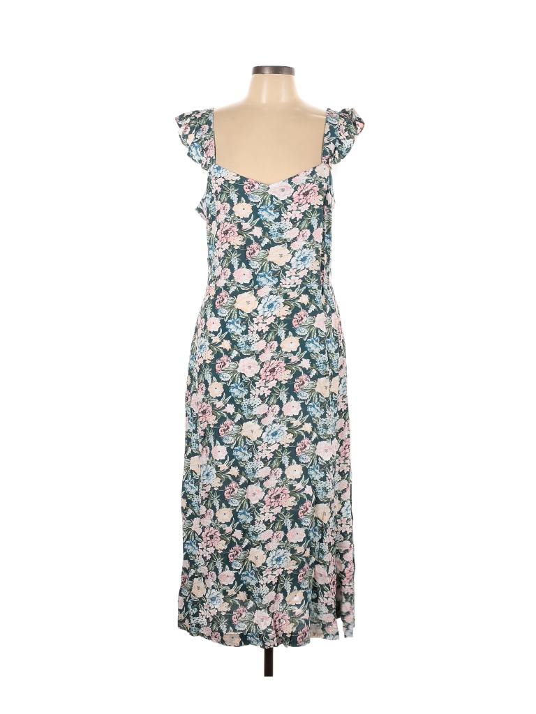 Ann Taylor Loft 100 Viscose Floral Multi Color Green Casual Dress Size