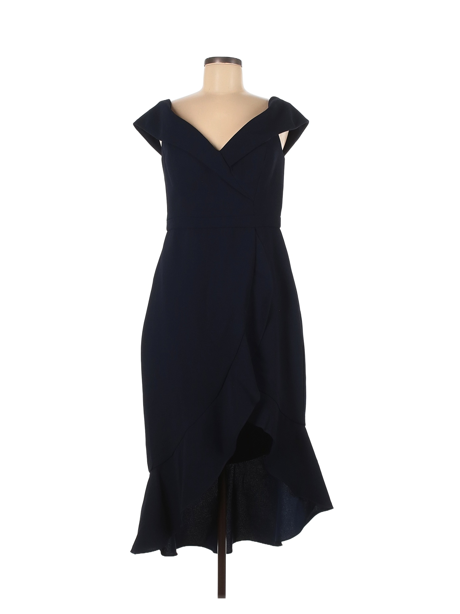 Xscape 100 Polyester Solid Navy Blue Cocktail Dress Size 12 76 Off
