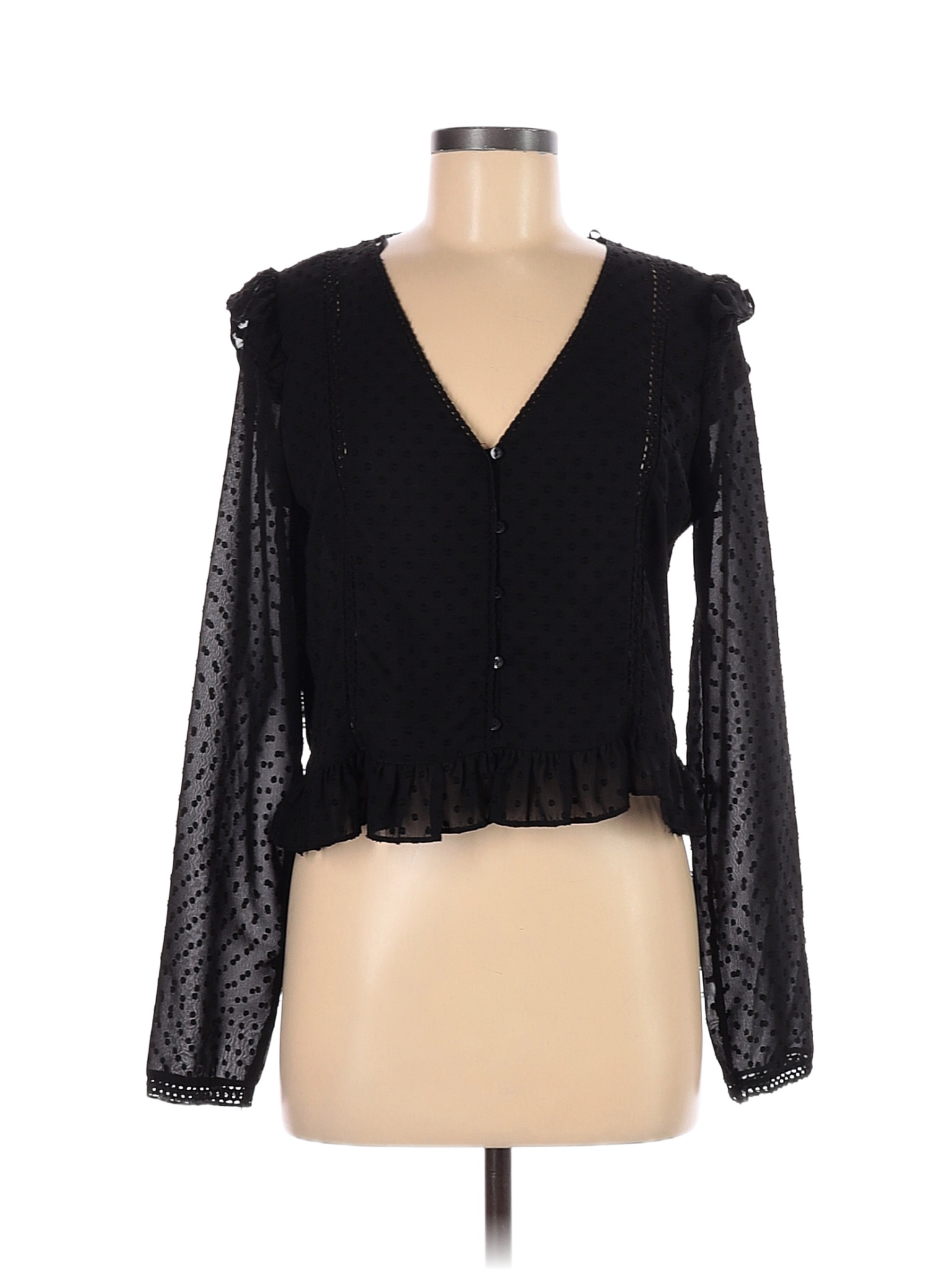 Zara 100 Polyester Polka Dots Black Long Sleeve Blouse Size M 71