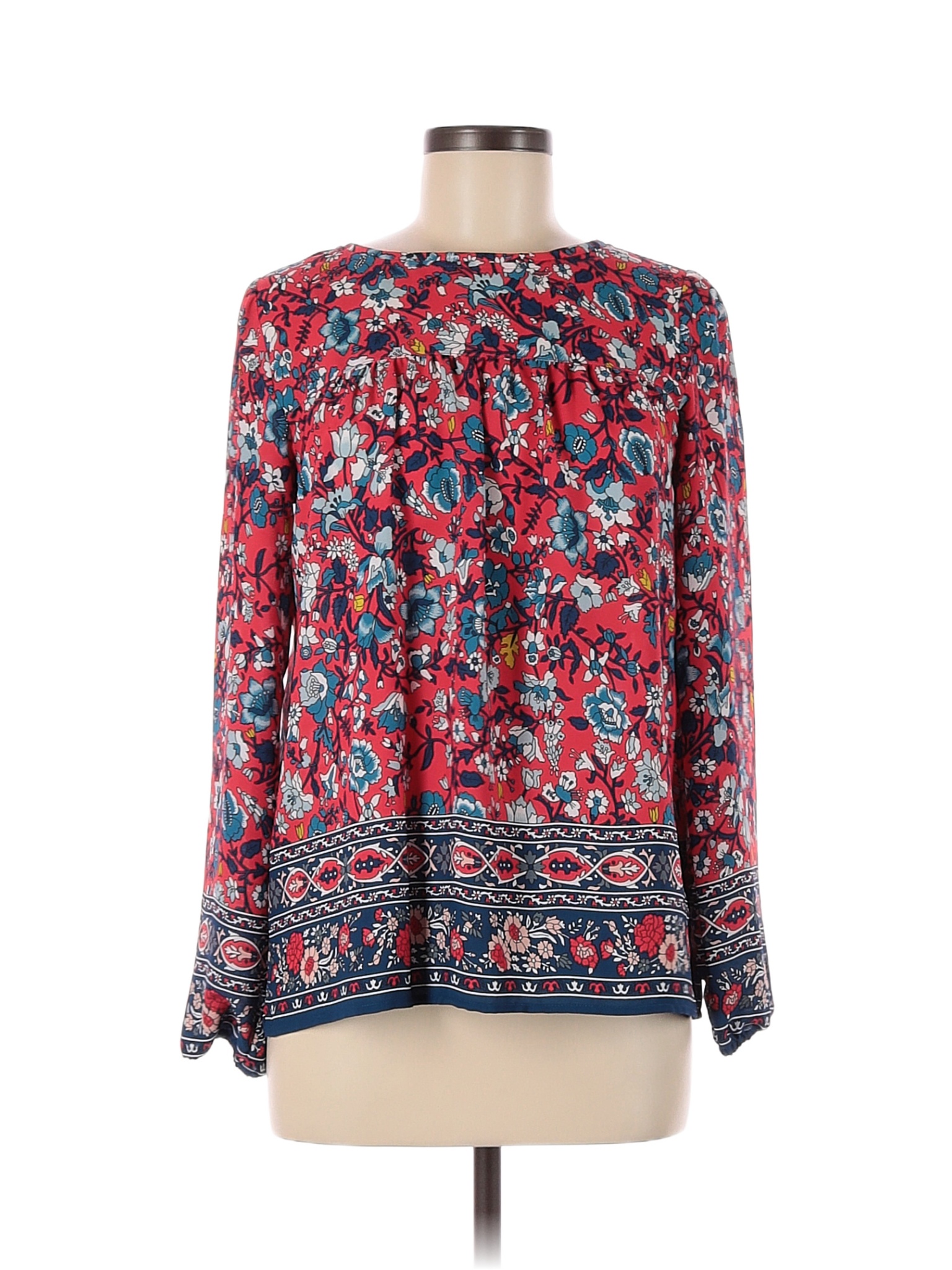 Ann Taylor Loft Outlet 100 Polyester Floral Colored Red Long Sleeve