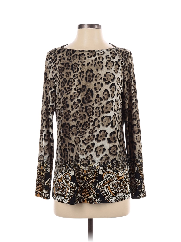 Susan Graver Paisley Graphic Tan Brown Long Sleeve T-Shirt Size XS - 62 ...