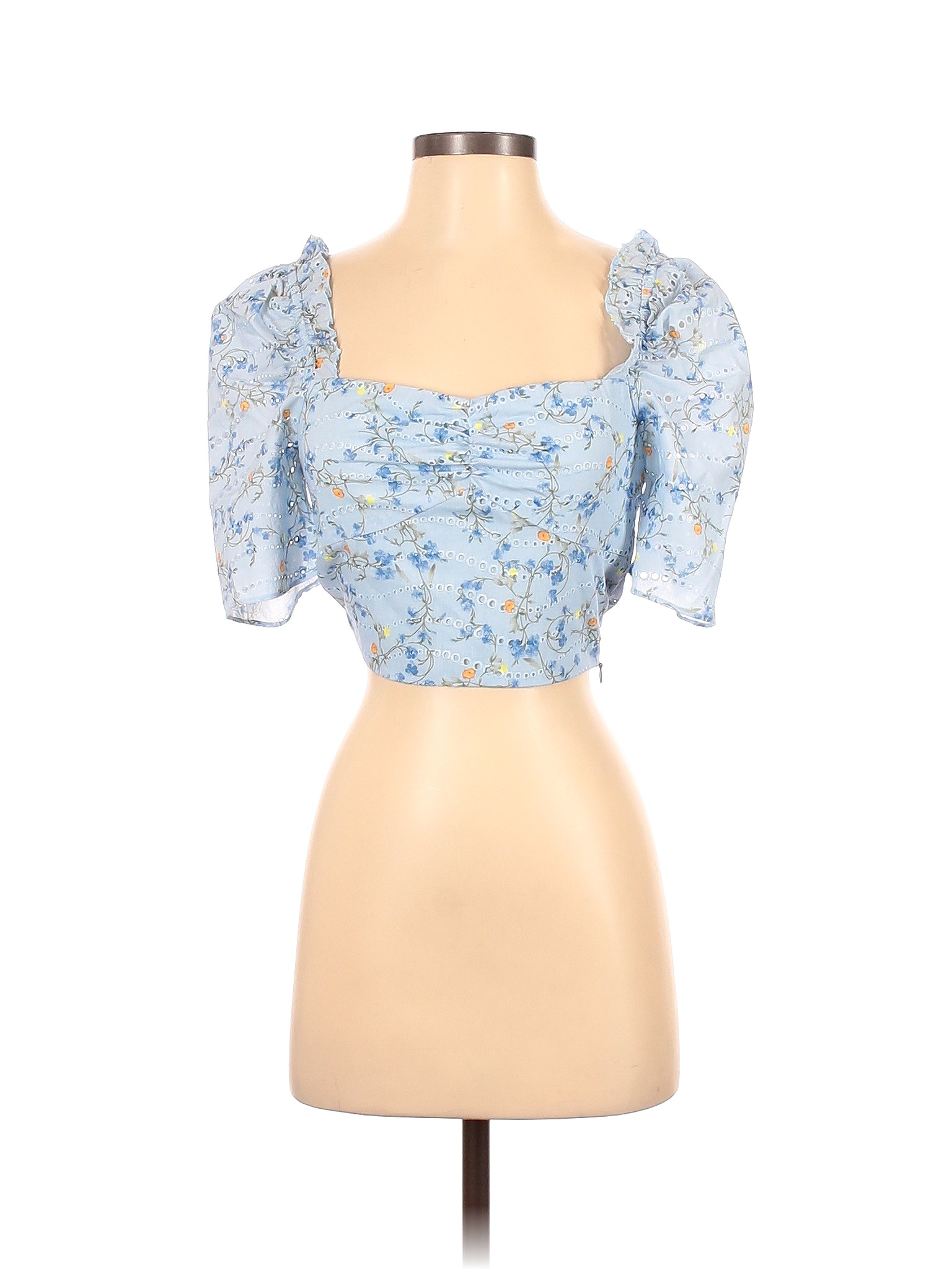 Aura 100 Polyester Floral Blue Short Sleeve Blouse Size Xs 57 Off