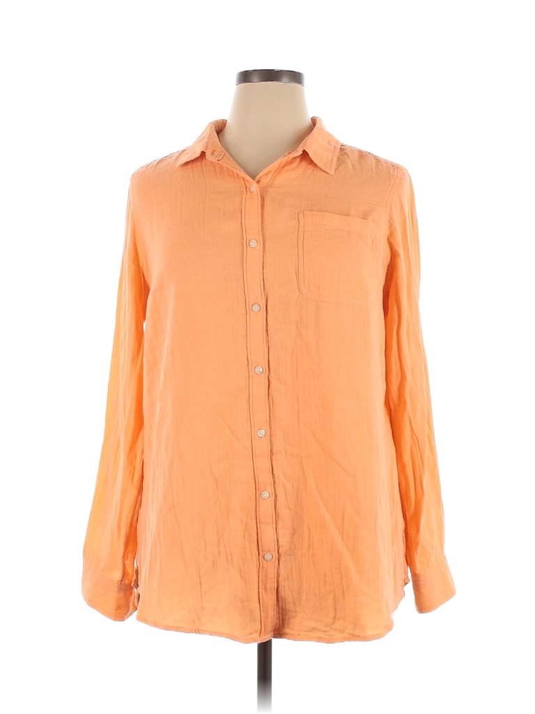 St Johns Bay 100 Cotton Colored Orange Long Sleeve Button Down Shirt