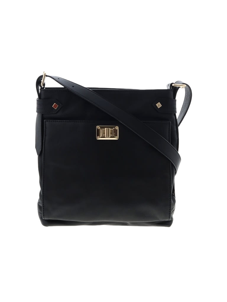 RACHEL Rachel Roy 100% Leather Solid Black Leather Crossbody Bag One ...