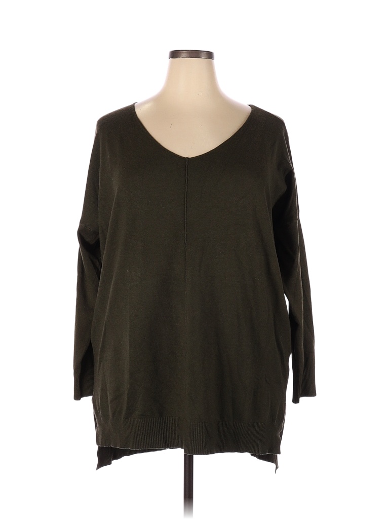 Dreamers Color Block Solid Green Pullover Sweater Size 2X (Plus) - 75% ...