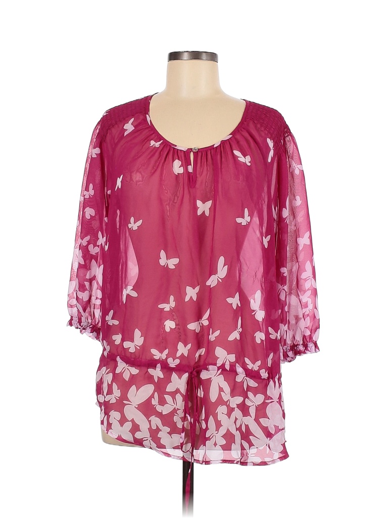 Daniel Rainn 100 Polyester Floral Pink Long Sleeve Blouse Size M 72