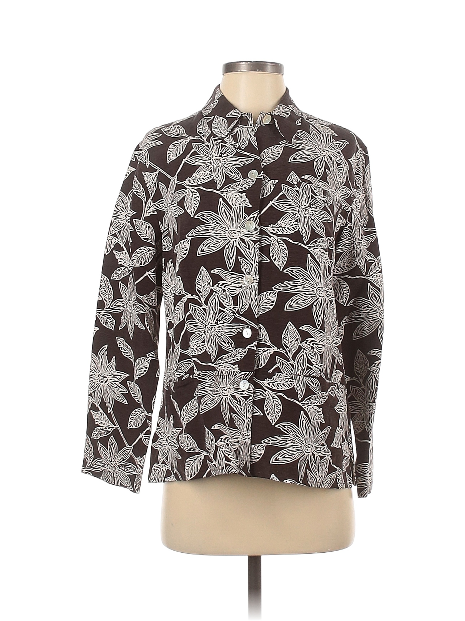 Chico's Design Floral Colored Brown Long Sleeve Silk Top Size Sm (0 ...