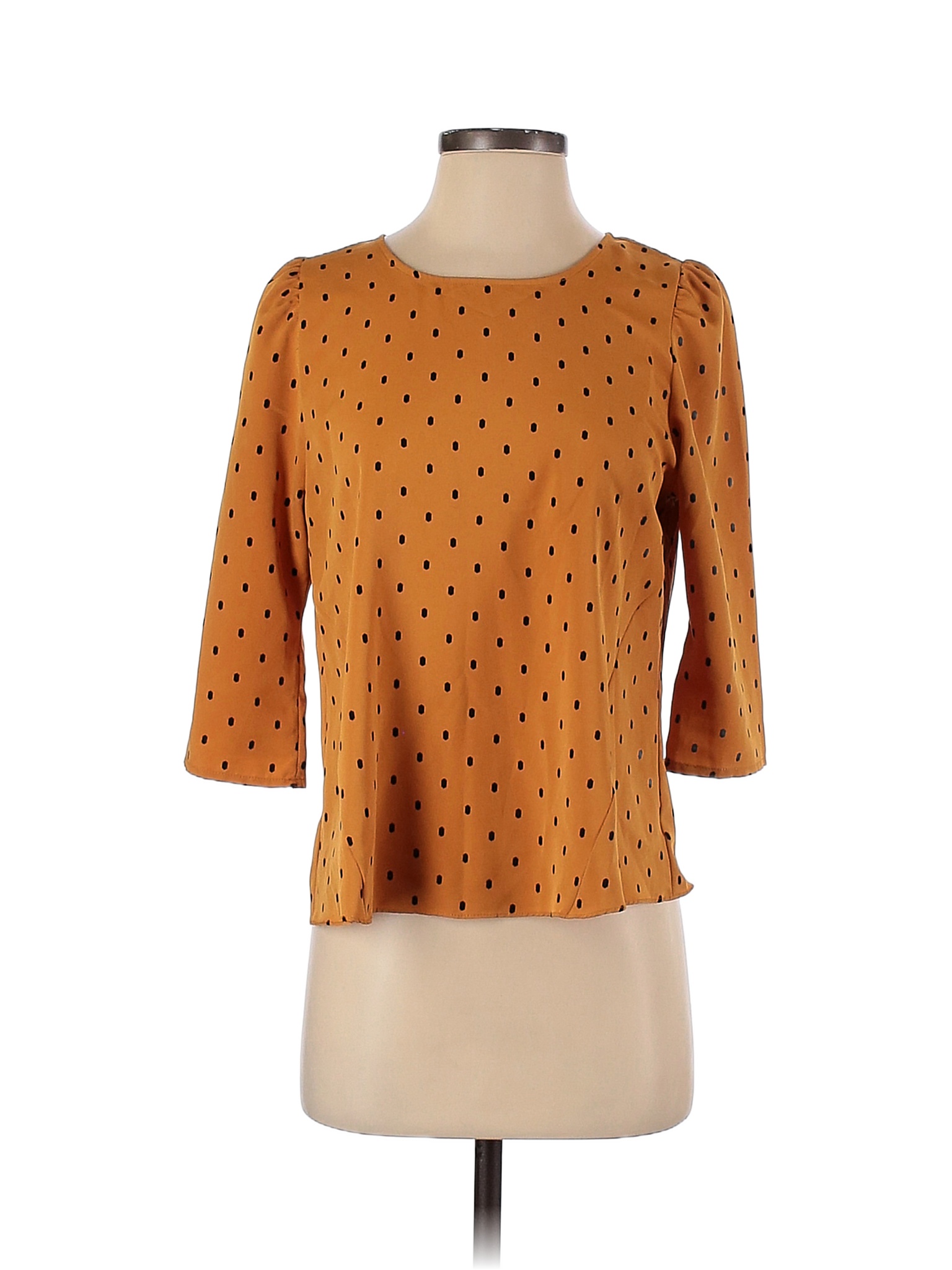 Dolce Vita 100 Polyester Polka Dots Tan 3 4 Sleeve Blouse Size S 85