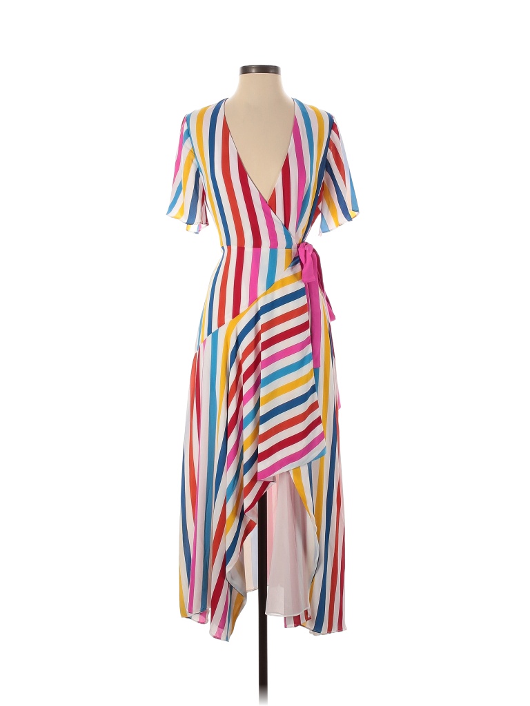 Color Me Courtney Stripes Multi Color White Taira Wrap Dress Size XS ...