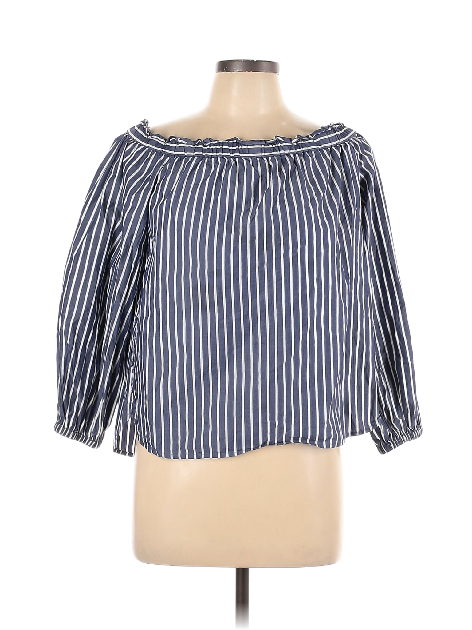 J.Crew 100% Cotton Stripes Multi Color Blue Long Sleeve Blouse Size 10 - 78% off | thredUP