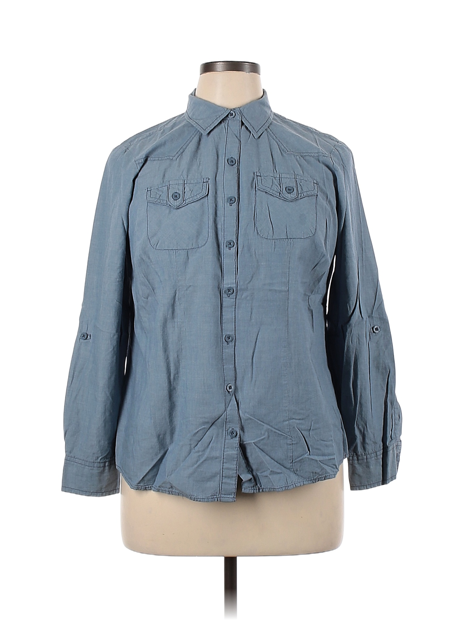 Ruff Hewn 100% Cotton Checkered-gingham Blue Long Sleeve Button-Down ...
