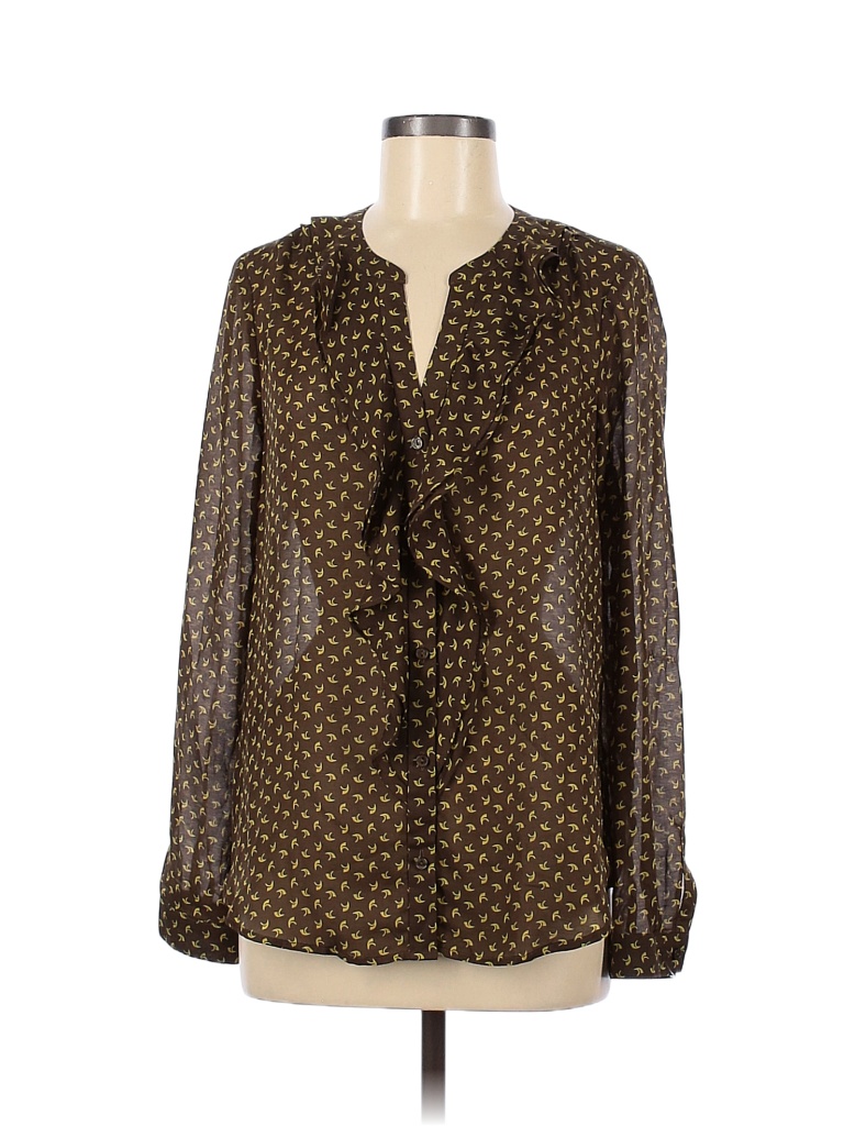 Ann Taylor LOFT 100% Polyester Polka Dots Brown Long Sleeve Blouse Size ...